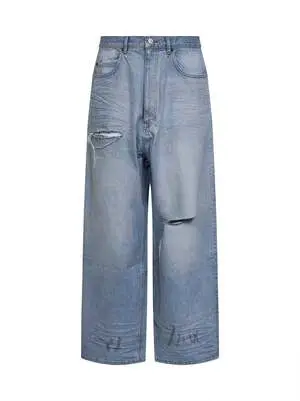 Balenciaga Light Blue Cotton Denim Baggy Minimal Jeans - Multicolor