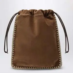 Prada Wish Pouch In Cacao Suede Leather