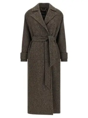 Kiton Chevron Wool Coat - Brown