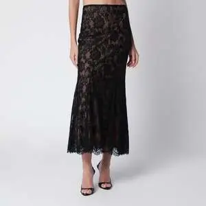 SELF-PORTRAIT Lace Midi Skirt - Black