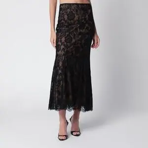 SELF-PORTRAIT Lace Midi Skirt - Black