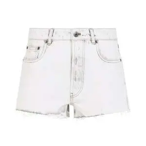 Miu Miu Bleached Cotton Denim Shorts - White