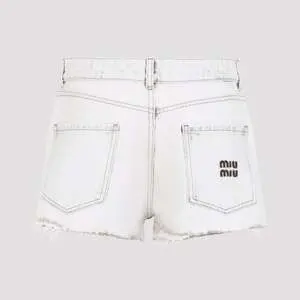 Miu Miu Bleached Cotton Denim Shorts - White