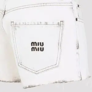 Miu Miu Bleached Cotton Denim Shorts - White