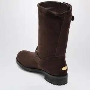 JIMMY CHOO Chocolate Suede Biker Boots