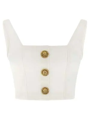 Balmain Cotton Canvas Button Top - White
