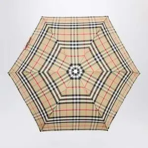 Burberry Foldable Check Umbrella In Polyester, Sand
