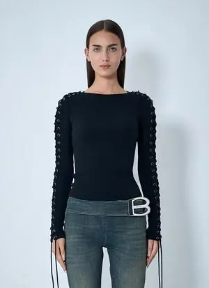 Balenciaga Lace-up T-shirt - Black