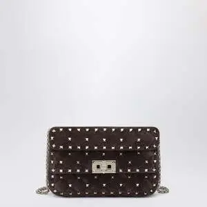 Valentino Garavani Rockstud Spike Bag In Suede - Brown