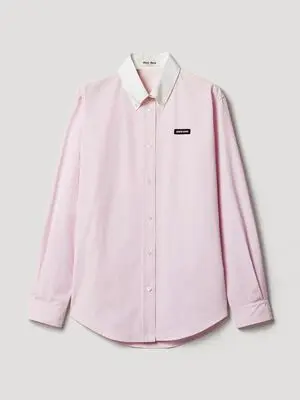 Miu Miu Cotton Shirt With Logo - Pink