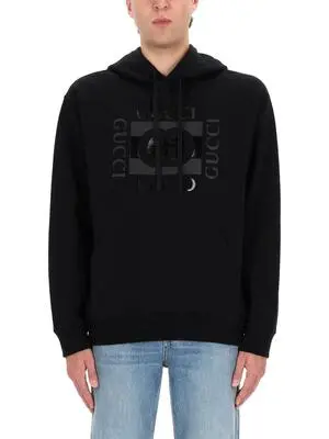 Gucci Logo Print Cotton Hoodie - Black