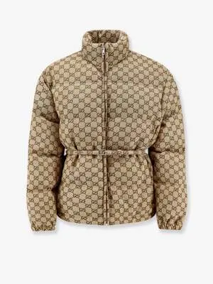 Gucci Gg Fabric Padded Jacket With Belt - Multicolor