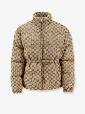 Gucci Gg Fabric Padded Jacket With Belt - Multicolor