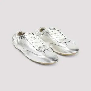 Saint Laurent Lewis Leather Sneakers - Silver