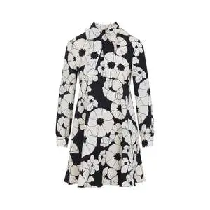 Celine Floral Virgin Wool Mini Dress - Black
