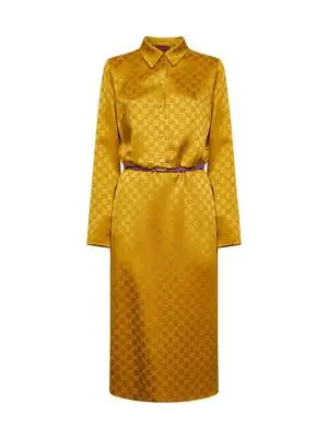 Gucci Gold Gg Jacquard Viscose Midi Shirt Dress - Multicolor