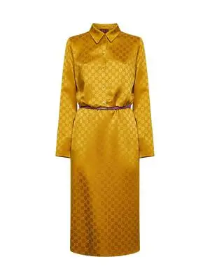 Gucci Gold Gg Jacquard Viscose Midi Shirt Dress - Multicolor