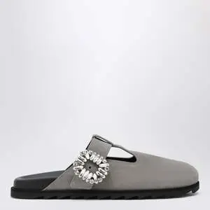 ROGER VIVIER Slidy Viv Mules In Suede Clay-coloured - Gray