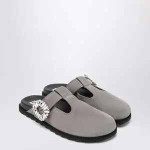 ROGER VIVIER Slidy Viv Mules In Suede Clay-coloured - Gray