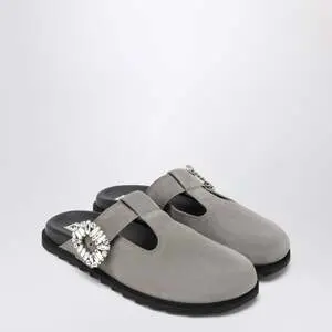 ROGER VIVIER Suede Slidy Viv Mules - Gray