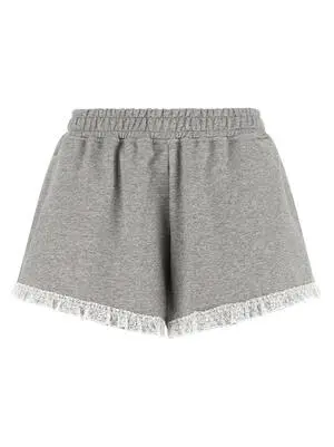 GANNI Isoli Cotton Lace-trim Shorts - Gray
