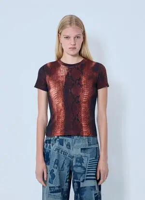 JEAN PAUL GAULTIER Cotton Ribbed Python Print T-shirt - Brown