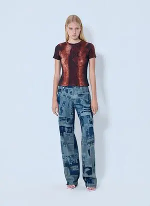 JEAN PAUL GAULTIER Cotton Ribbed Python Print T-shirt - Brown