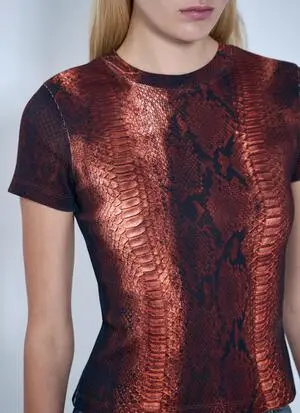 JEAN PAUL GAULTIER Cotton Ribbed Python Print T-shirt - Brown