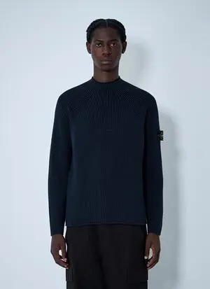 Stone Island Rib Logo Patch Sweater - Blue