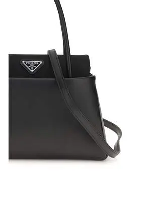 Prada Top Handle Bag With Triangle Logo - Black