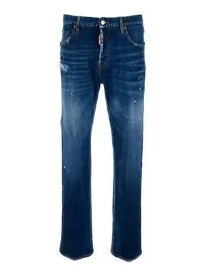 Dsquared2 643' Blue Jeans With Ripped Details All-over And Logo Patch On The Back In Denim - Multicolor