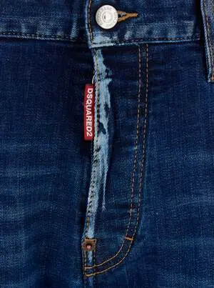 Dsquared2 643' Blue Jeans With Ripped Details All-over And Logo Patch On The Back In Denim