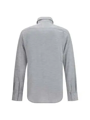 Brunello Cucinelli Silk And Cotton Jersey Shirt With Spread Collar - Gray