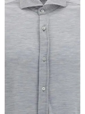 Brunello Cucinelli Silk And Cotton Jersey Shirt With Spread Collar - Gray