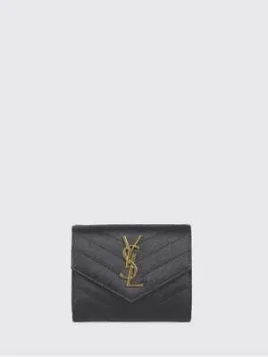 Saint Laurent Cassandre Wallet In Grain De Poudre Leather - Black