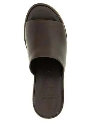 Brunello Cucinelli Leather And Raffia Wedges - Brown