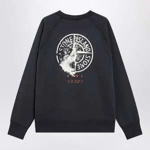 Stone Island Navy Cotton Sweatshirt With Logo Prints