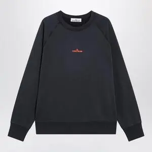 Stone Island Navy Cotton Sweatshirt With Logo Prints - Blue