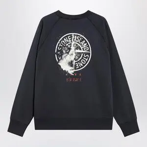 Stone Island Cotton Sweatshirt With Logo Prints - Blue
