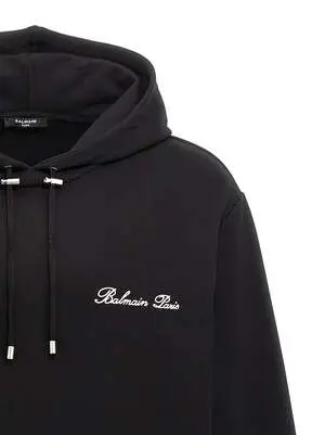 Balmain Signature Organic Cotton Hoodie - Black