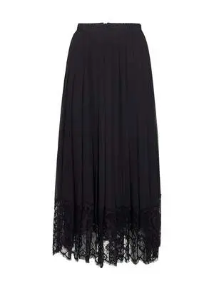 Dolce & Gabbana Black Chiffon And Lace Pleated Midi Skirt - Multicolor