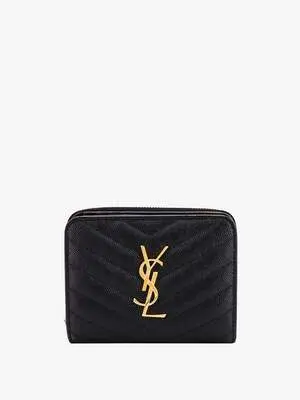 Saint Laurent Quilted Leather Wallet With Metal Cassandre Logo - Multicolor