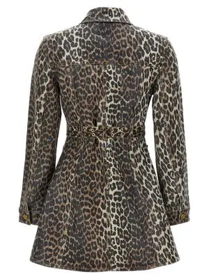 GANNI Leopard Print Denim Mini Dress - Multicolor