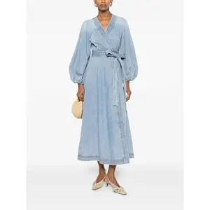 Zimmermann Denim Wrap Midi Dress - Blue
