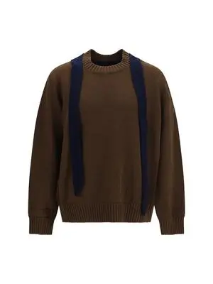 Sacai Wool Knit Cardigan With Integrated Scarf - Brown