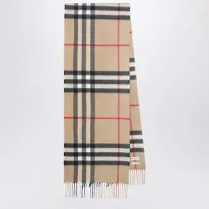 Burberry Cashmere Scarf With Check Motif - Cream
