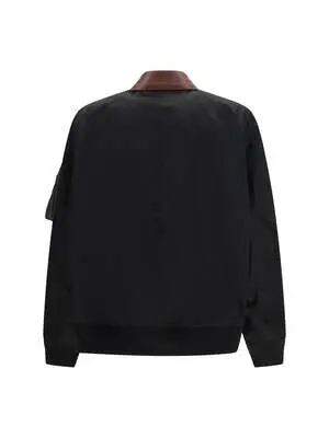 Sacai Cotton Bomber Jacket With Leather Details - Black