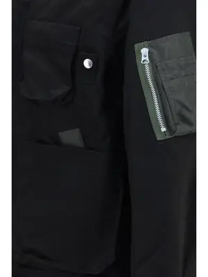Sacai Cotton Bomber Jacket With Leather Details - Black