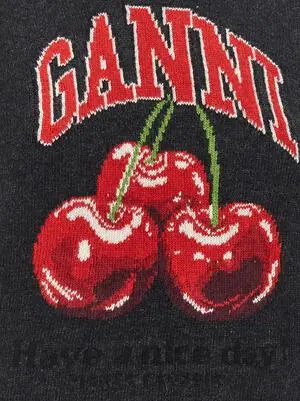 GANNI Cherry Wool Jacquard Sleeveless Waistcoat - Black