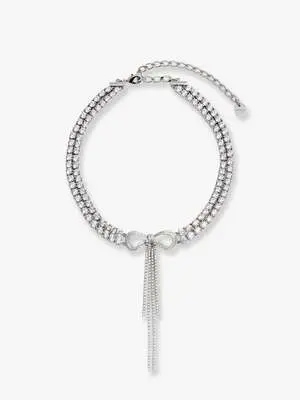 SELF-PORTRAIT Double Crystal Bow Choker - Silver